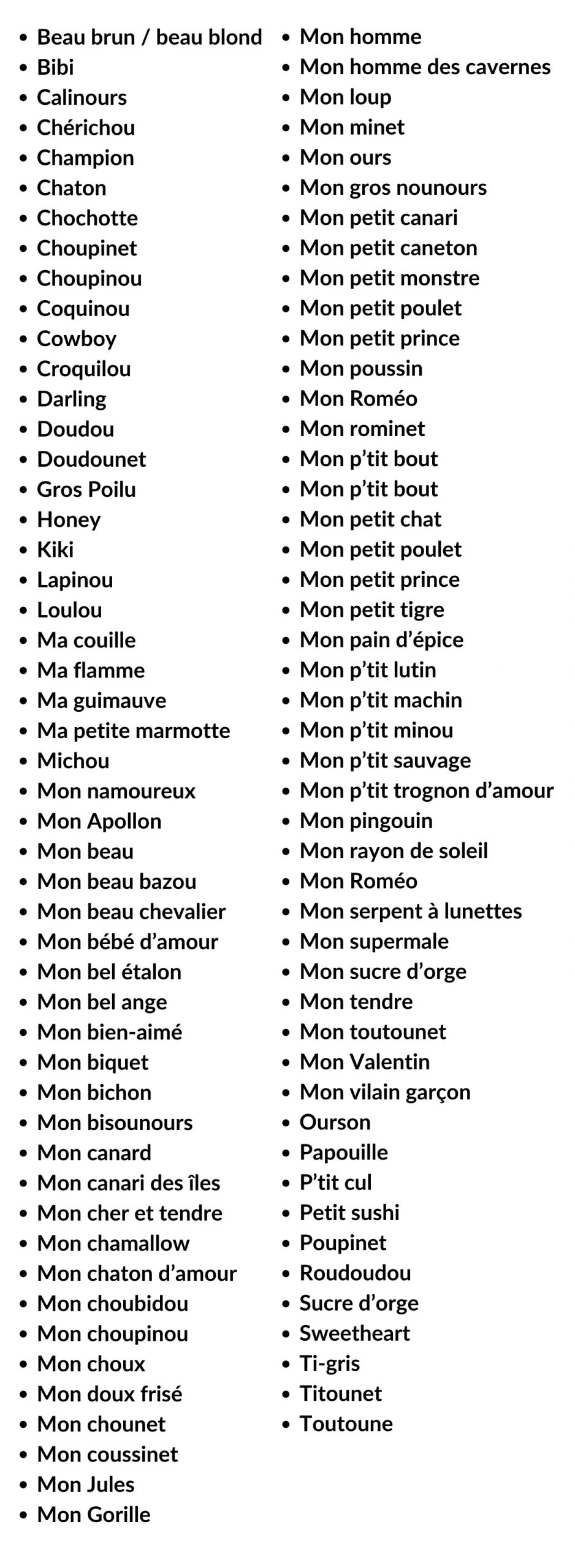 « Zezette », « pupuce » : Les 200 surnoms amoureux les plus attribués ...