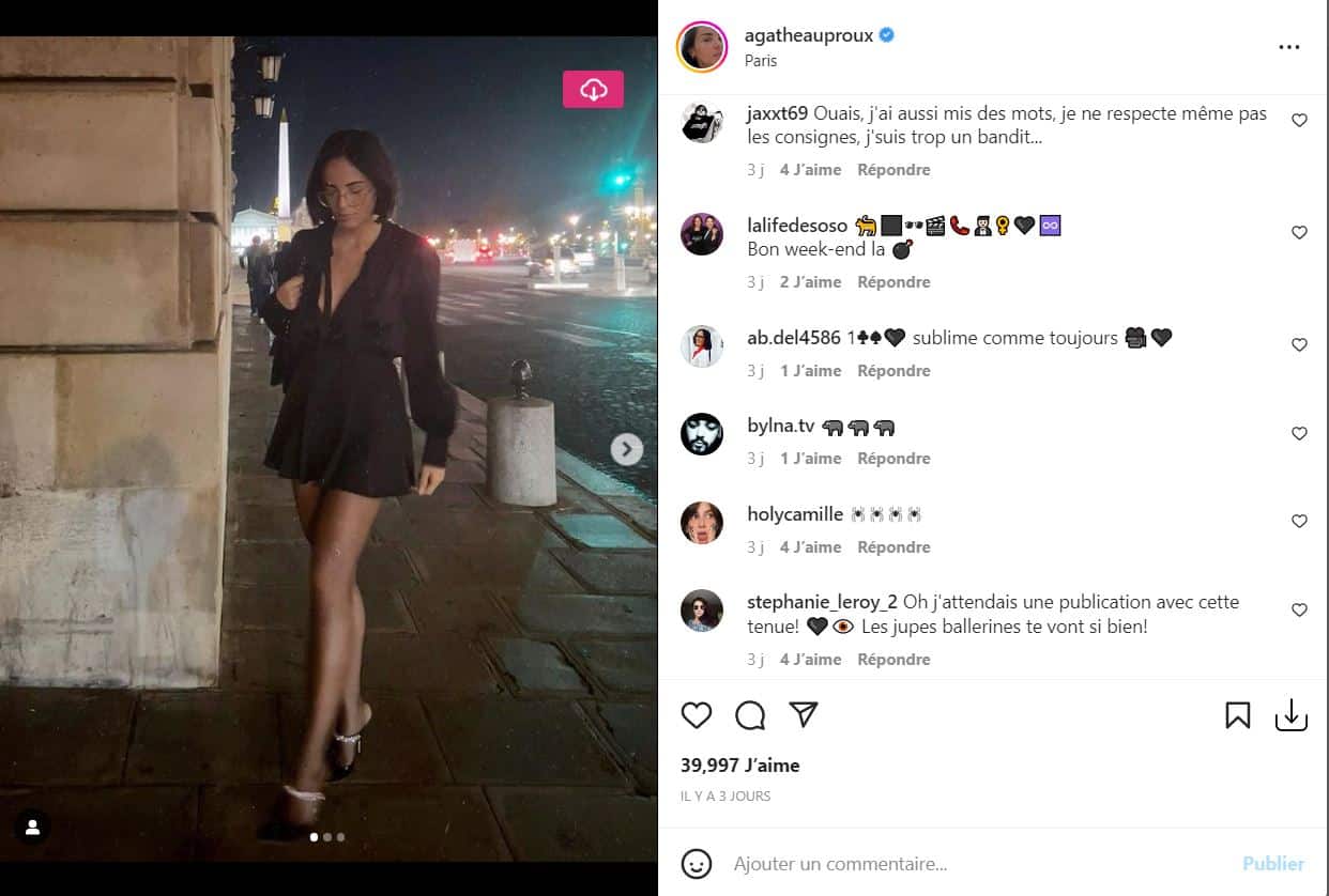 Agathe Auproux ose une petite robe courte en plein Paris, elle dévoile ...